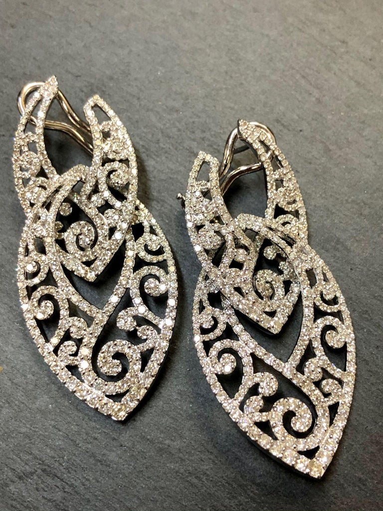 18K Dramatic Articulating Long Diamond Swirl Earrings For Sale at 1stDibs