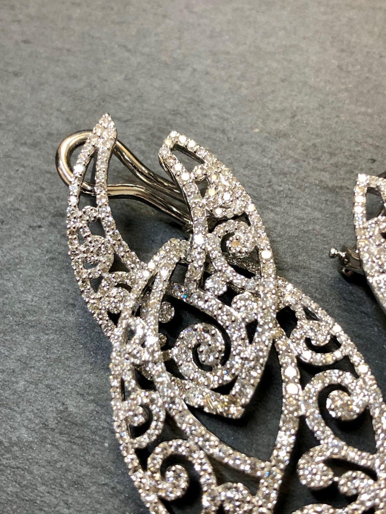 18K Dramatic Articulating Long Diamond Swirl Earrings For Sale at 1stDibs
