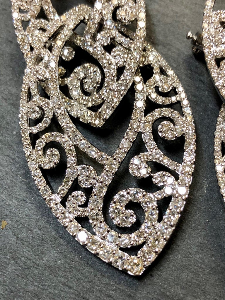 18K Dramatic Articulating Long Diamond Swirl Earrings For Sale at 1stDibs