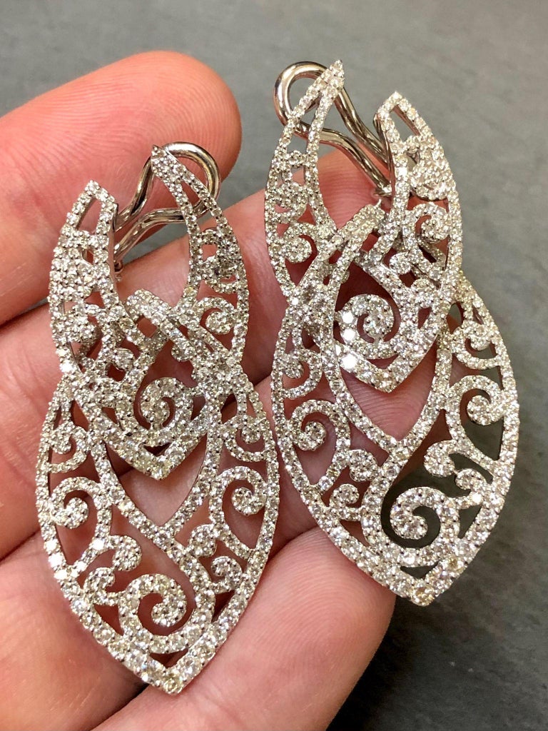 18K Dramatic Articulating Long Diamond Swirl Earrings For Sale at 1stDibs
