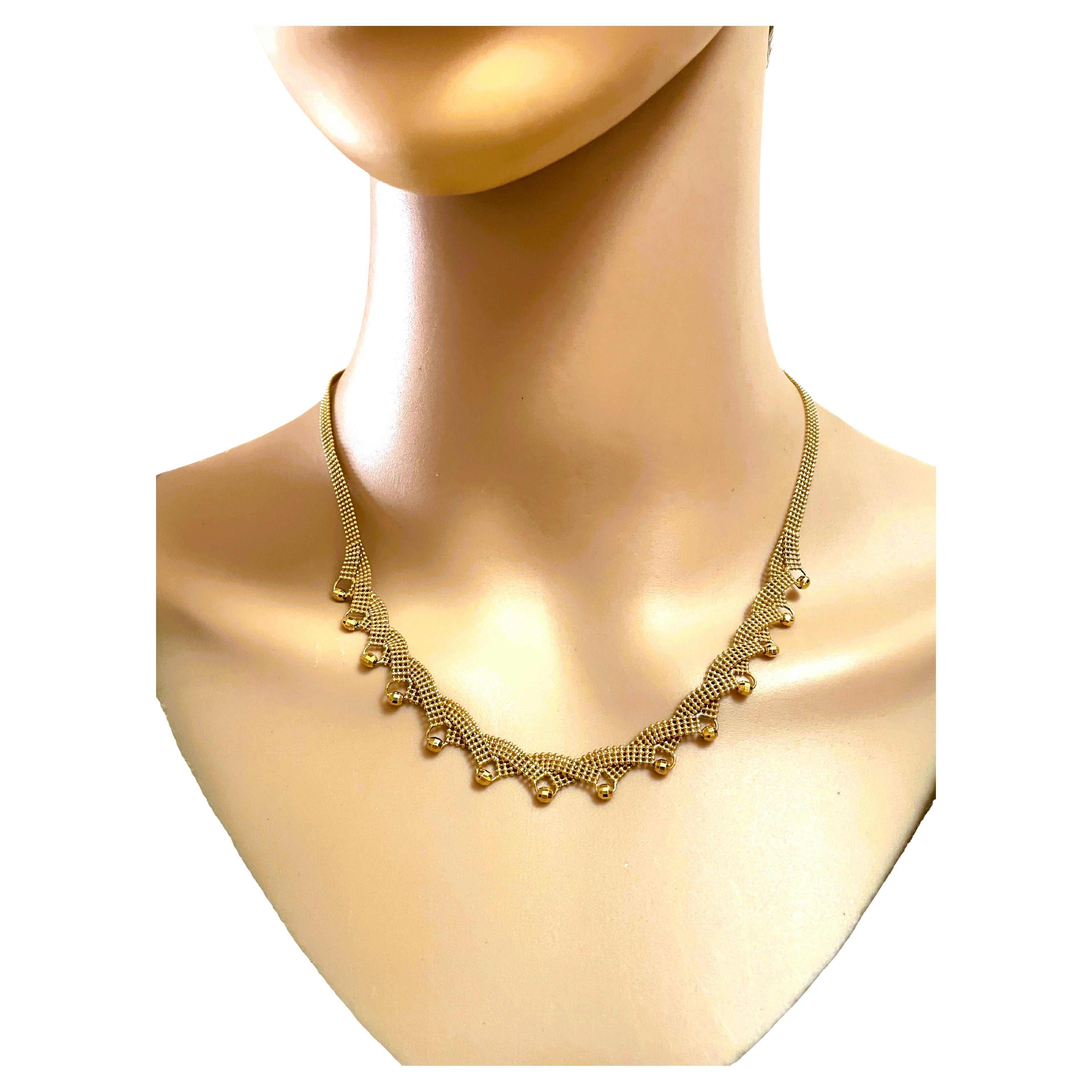 Collier en or jaune italien fin 18k avec perles décoratives 18k En ...
