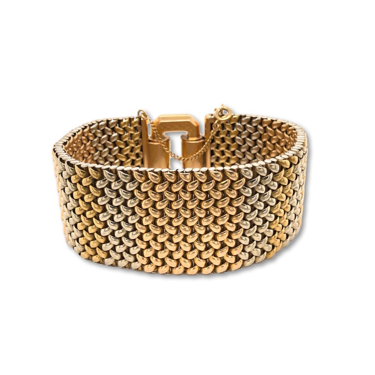 18 Karat Flexible Tri-Colored Gold Bracelet For Sale at 1stDibs ...