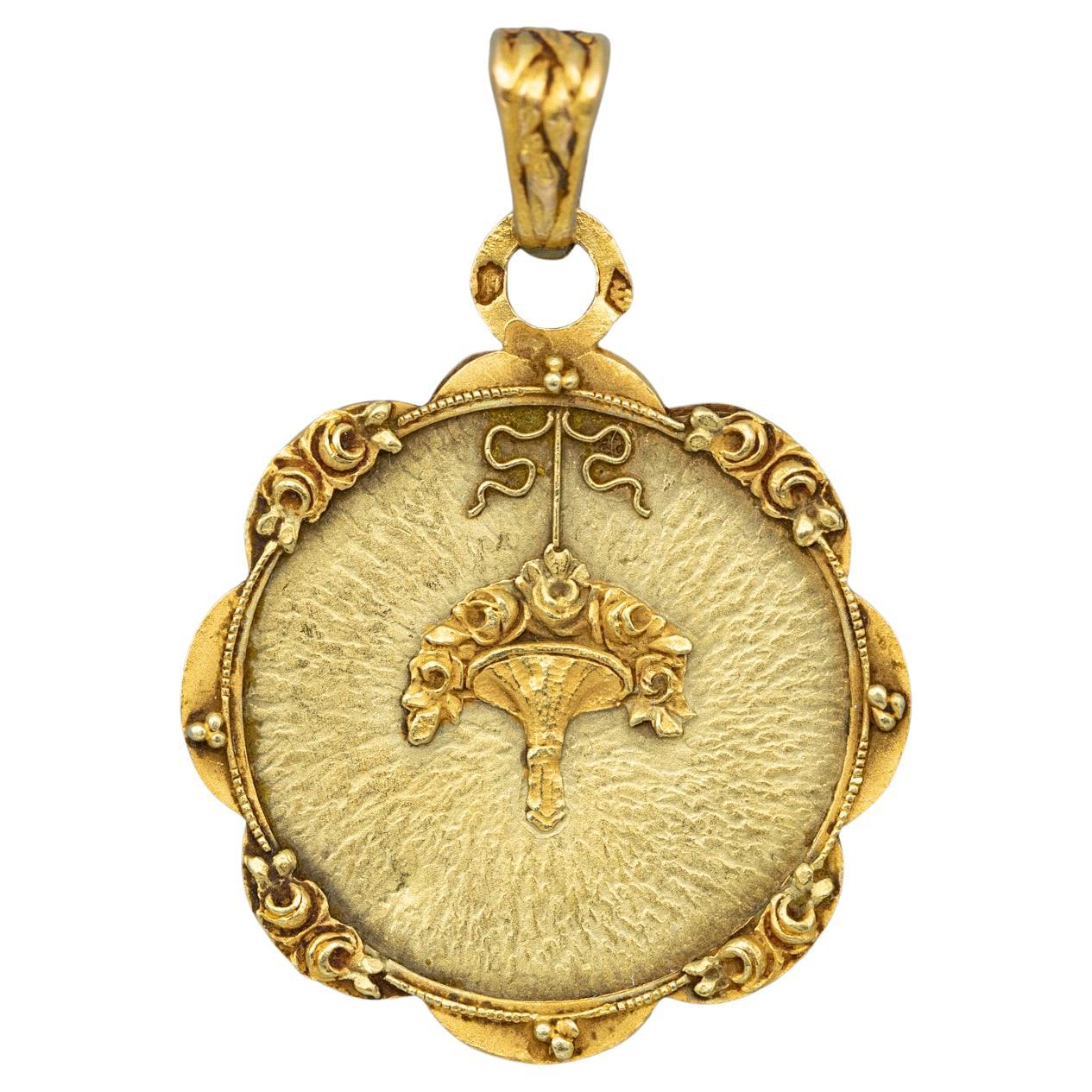 18K Antique heart and clover pendant - Floral charm - 1900's love ...