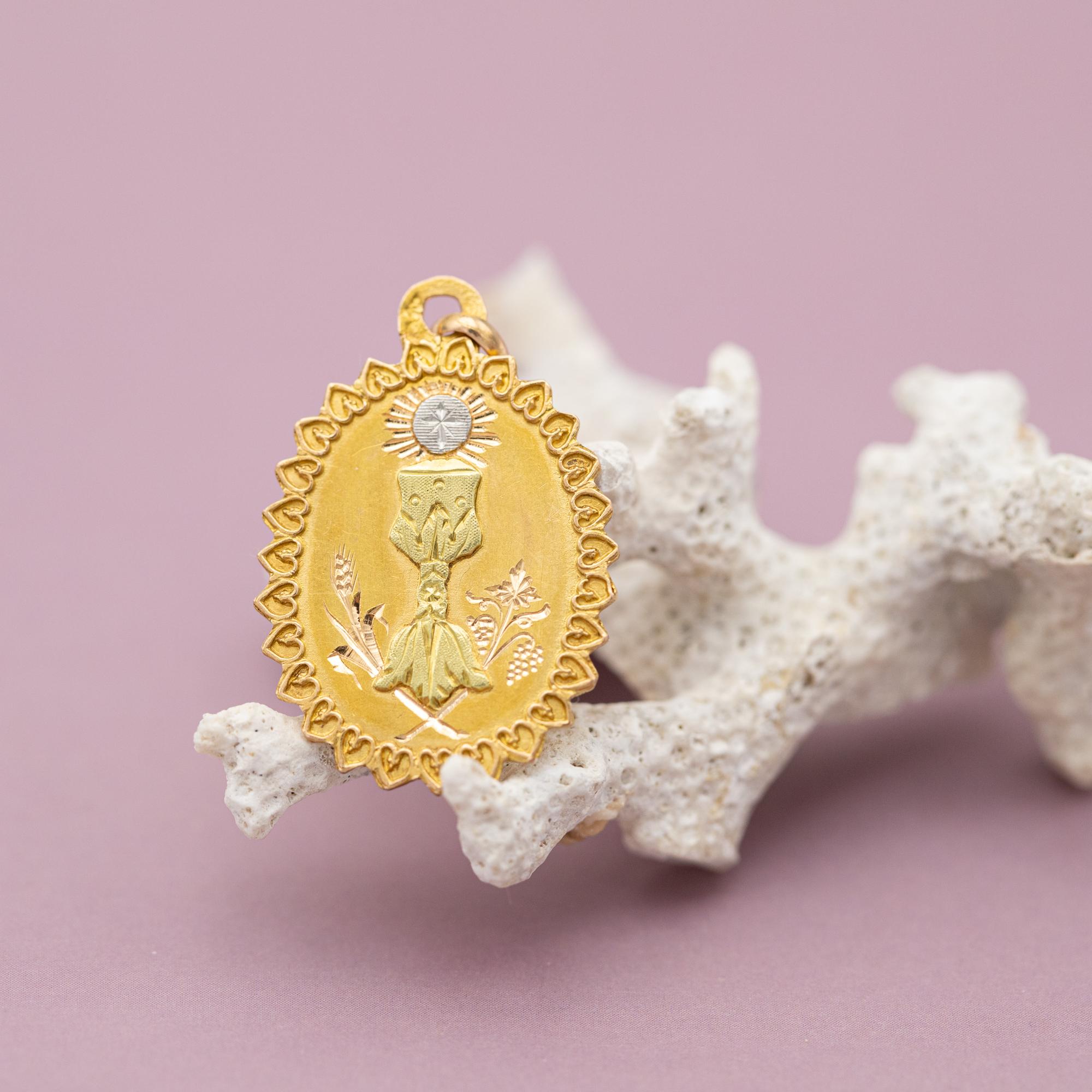 18K French Chalice and host pendant - rare Antique Catholic charm ...