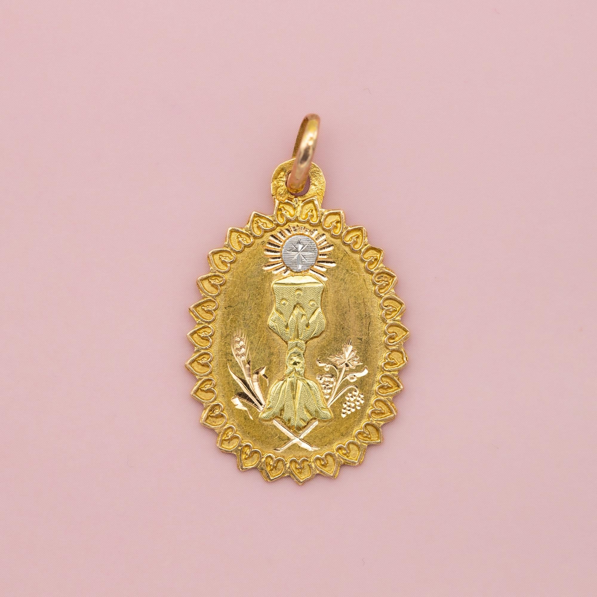 18K French Chalice and host pendant - rare Antique Catholic charm ...