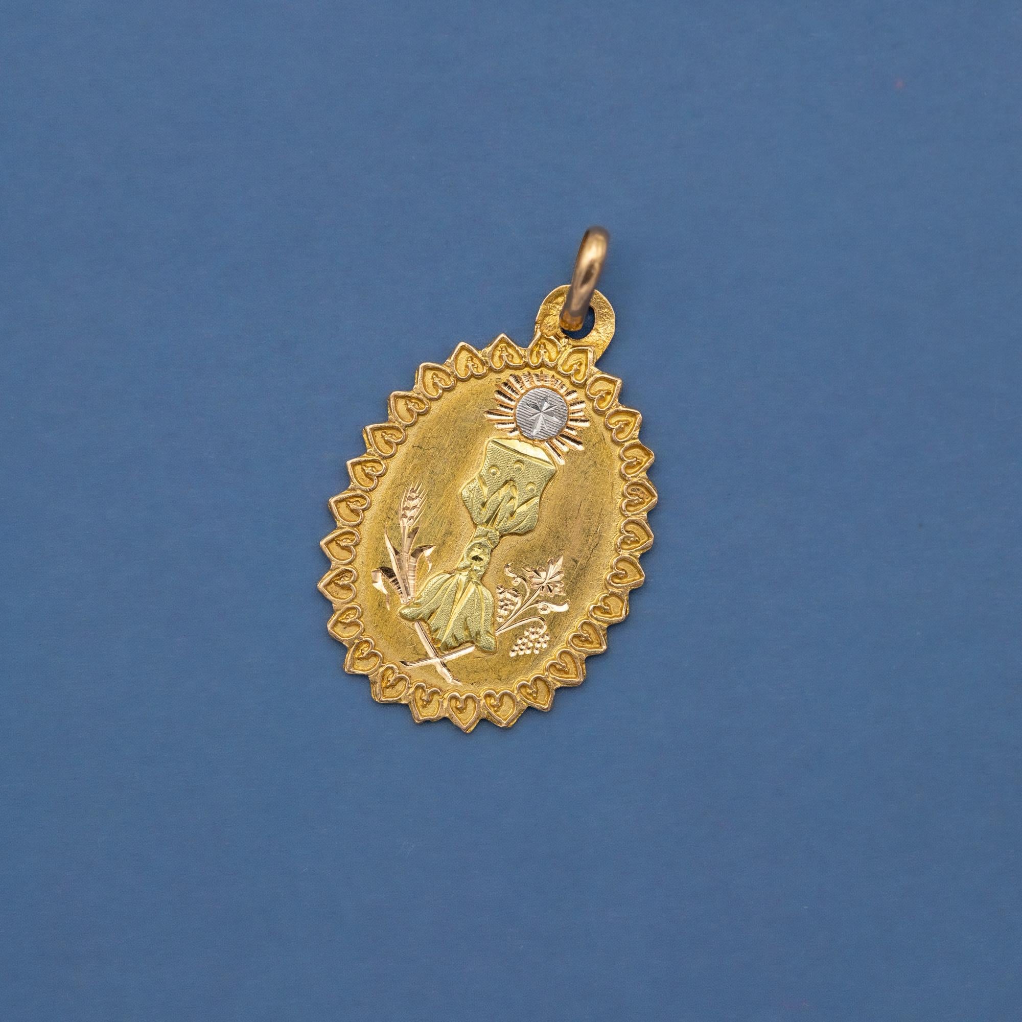 18K French Chalice and host pendant - rare Antique Catholic charm ...