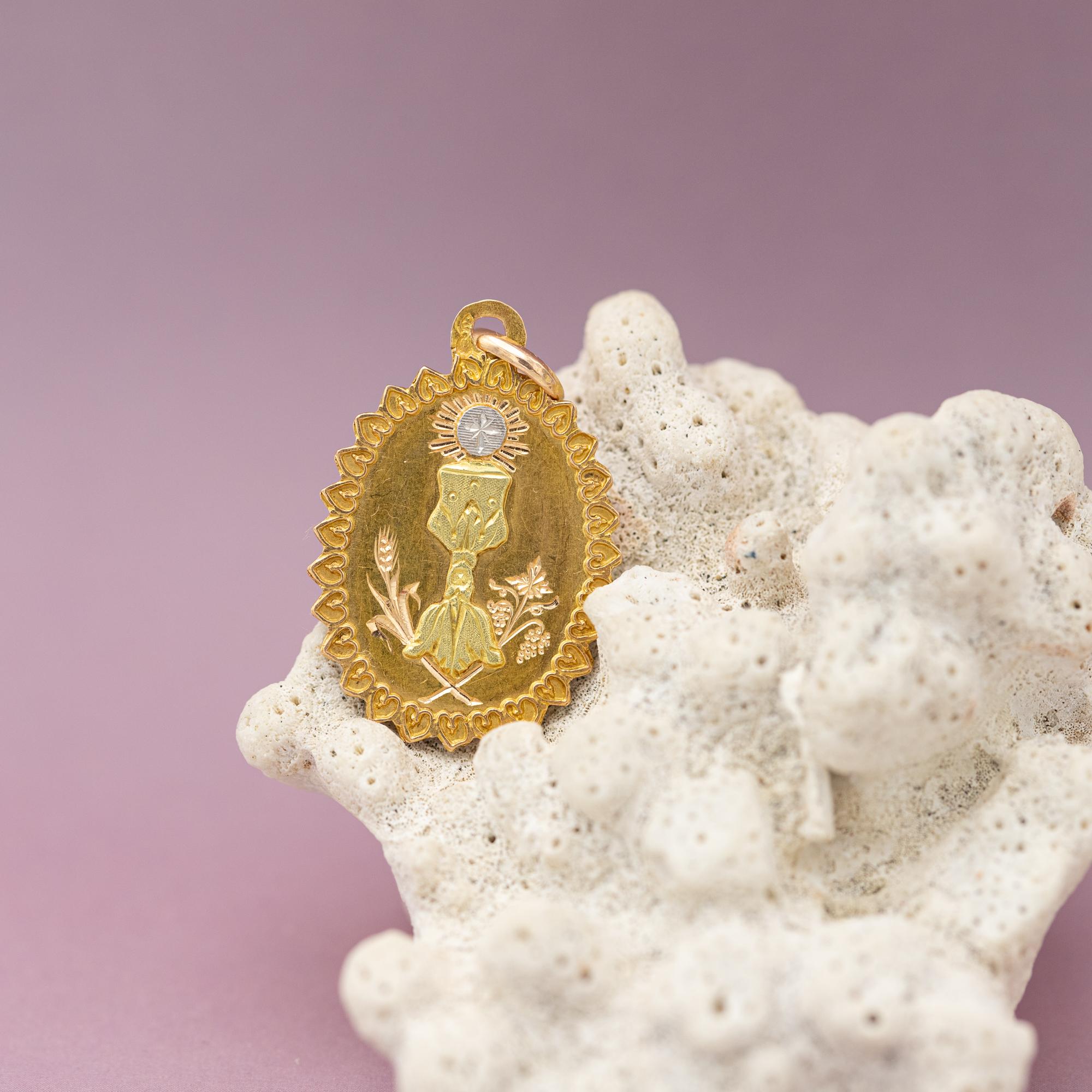 18K French Chalice and host pendant - rare Antique Catholic charm ...