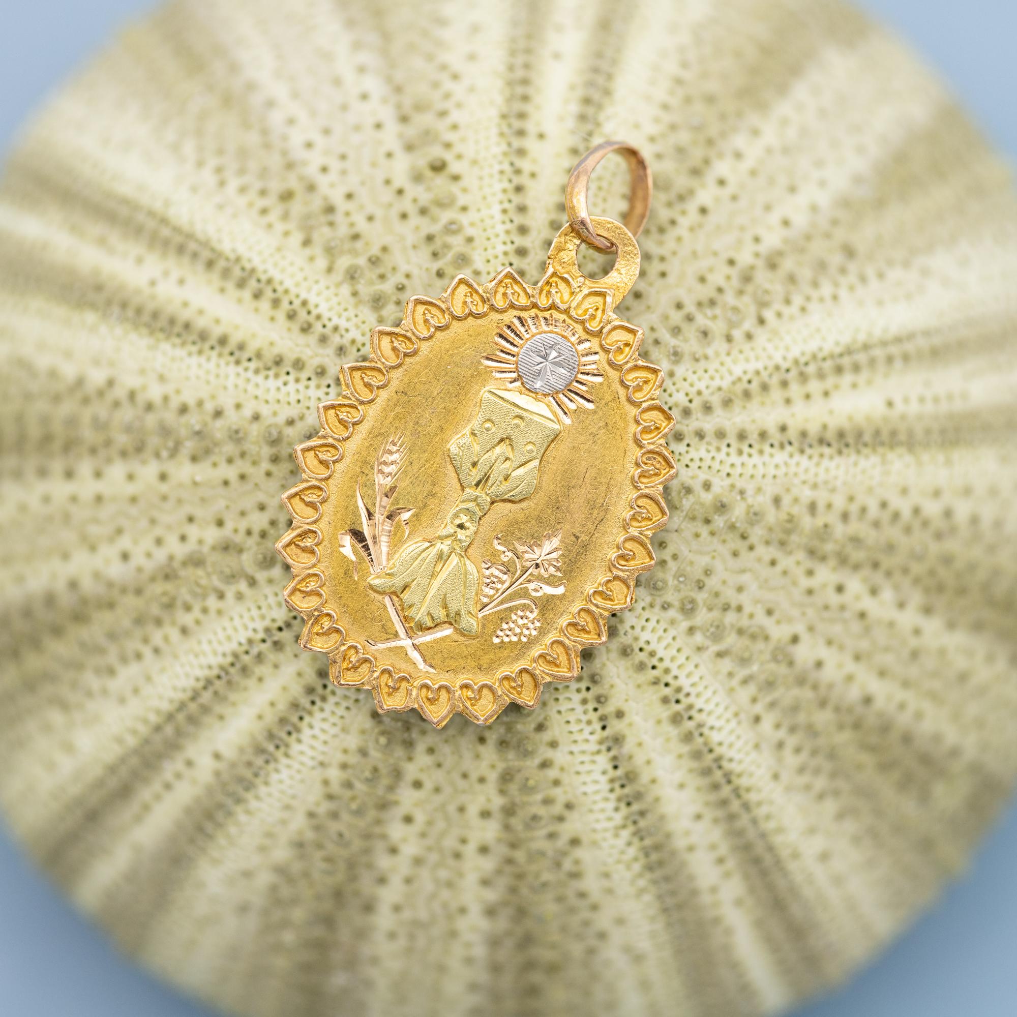 18K French Chalice and host pendant - rare Antique Catholic charm ...