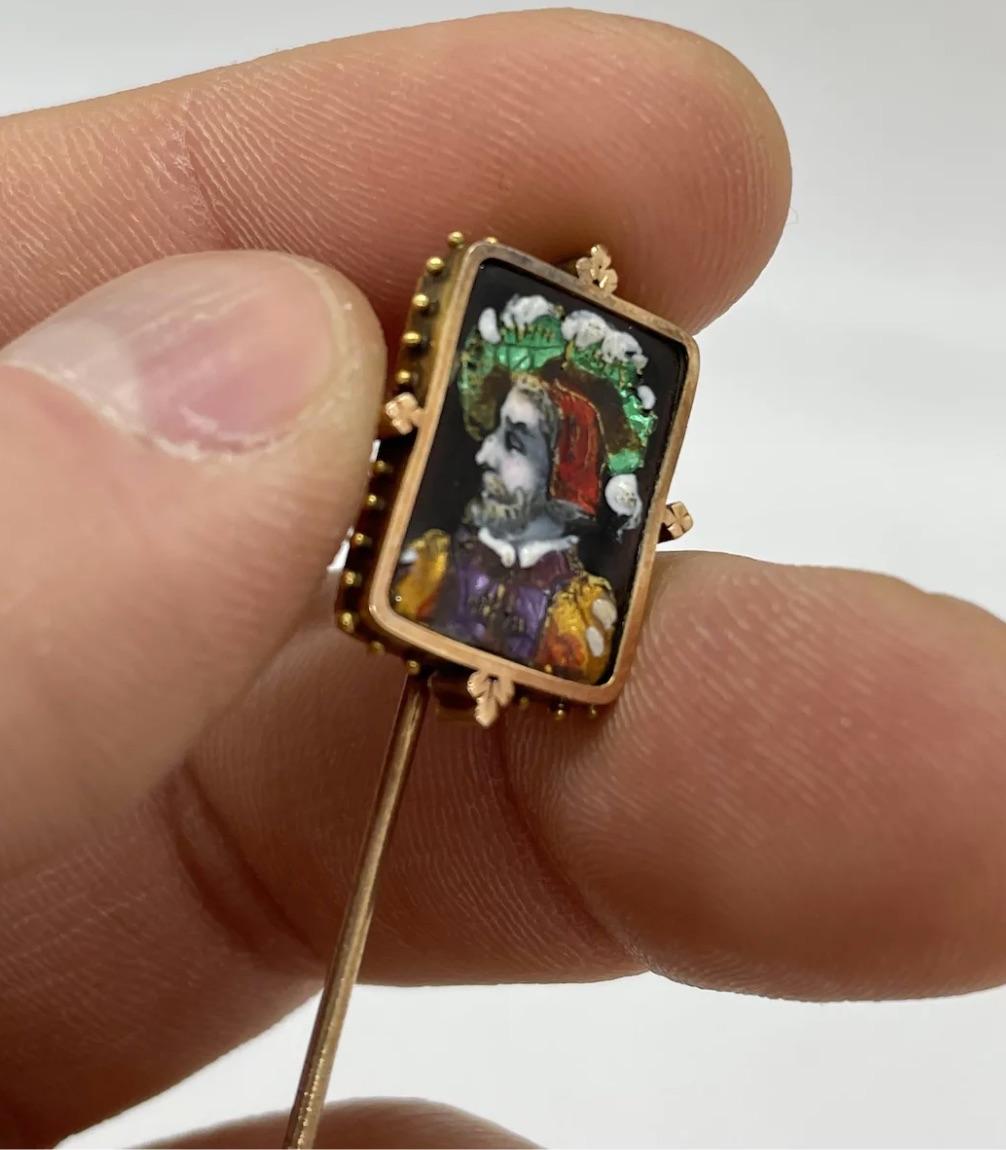 18K French Limoges Enamel Stick Pin For Sale at 1stDibs