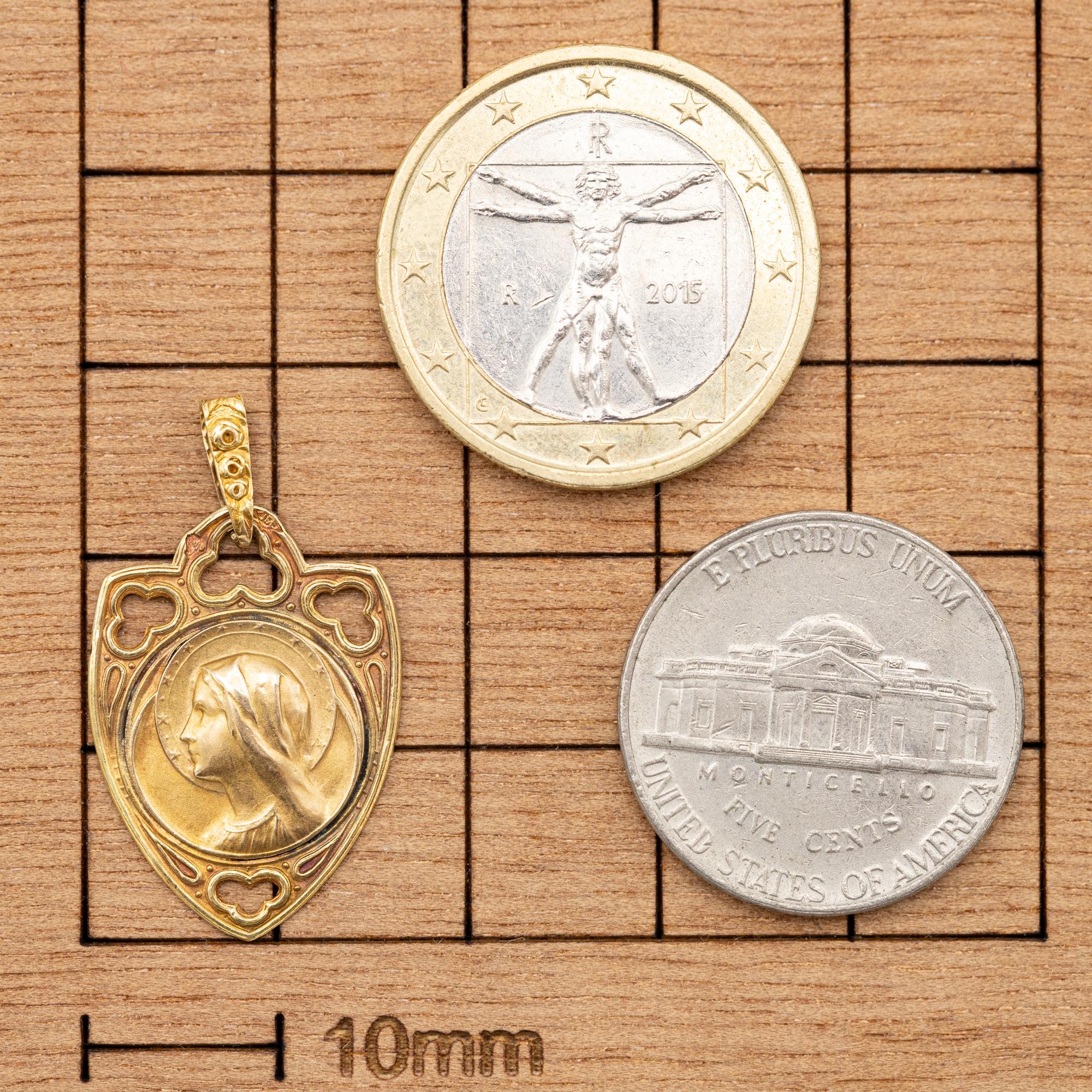 18k French Virgin Mary charm - 18k Gold medallion - 1931 - Catholic ...