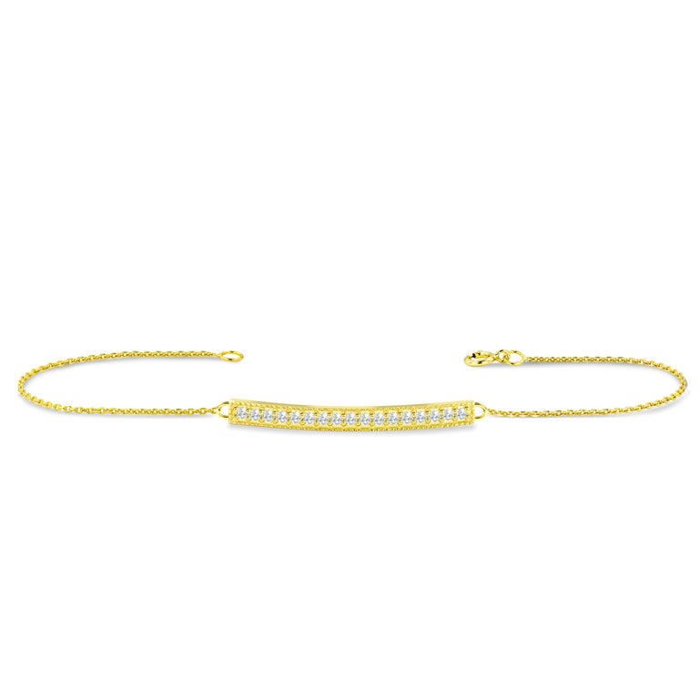 18K Gold Minimalist Diamond Bar Bracelet Layering Single Row Diamond ...