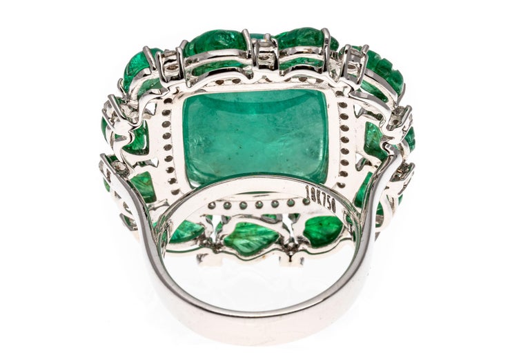 18k Glamorous Sugarloaf and Carved Emerald And Diamond Ring For Sale at ...