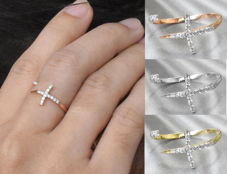 Customizable 18k Gold 0.11 Carat diamond open cross ring For Sale at 1stDibs