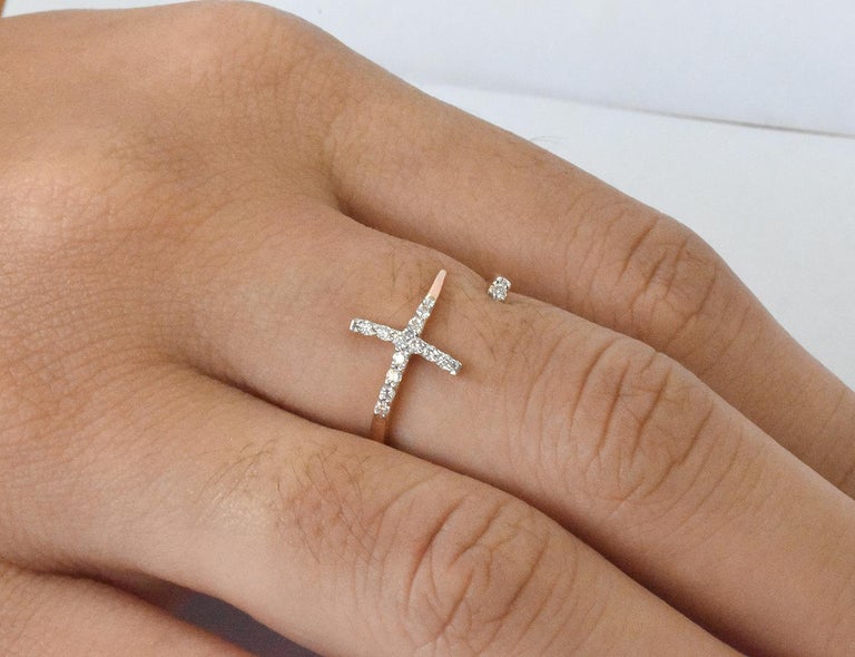 Customizable 18k Gold 0.11 Carat diamond open cross ring For Sale at ...