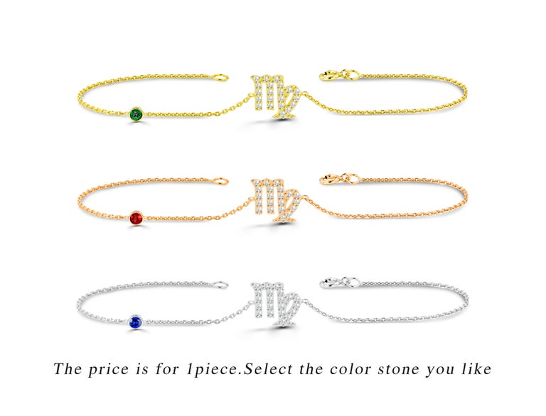 18K Gold 0.39 Ct Diamond Virgo Zodiac bracelet with Ruby Emerald ...
