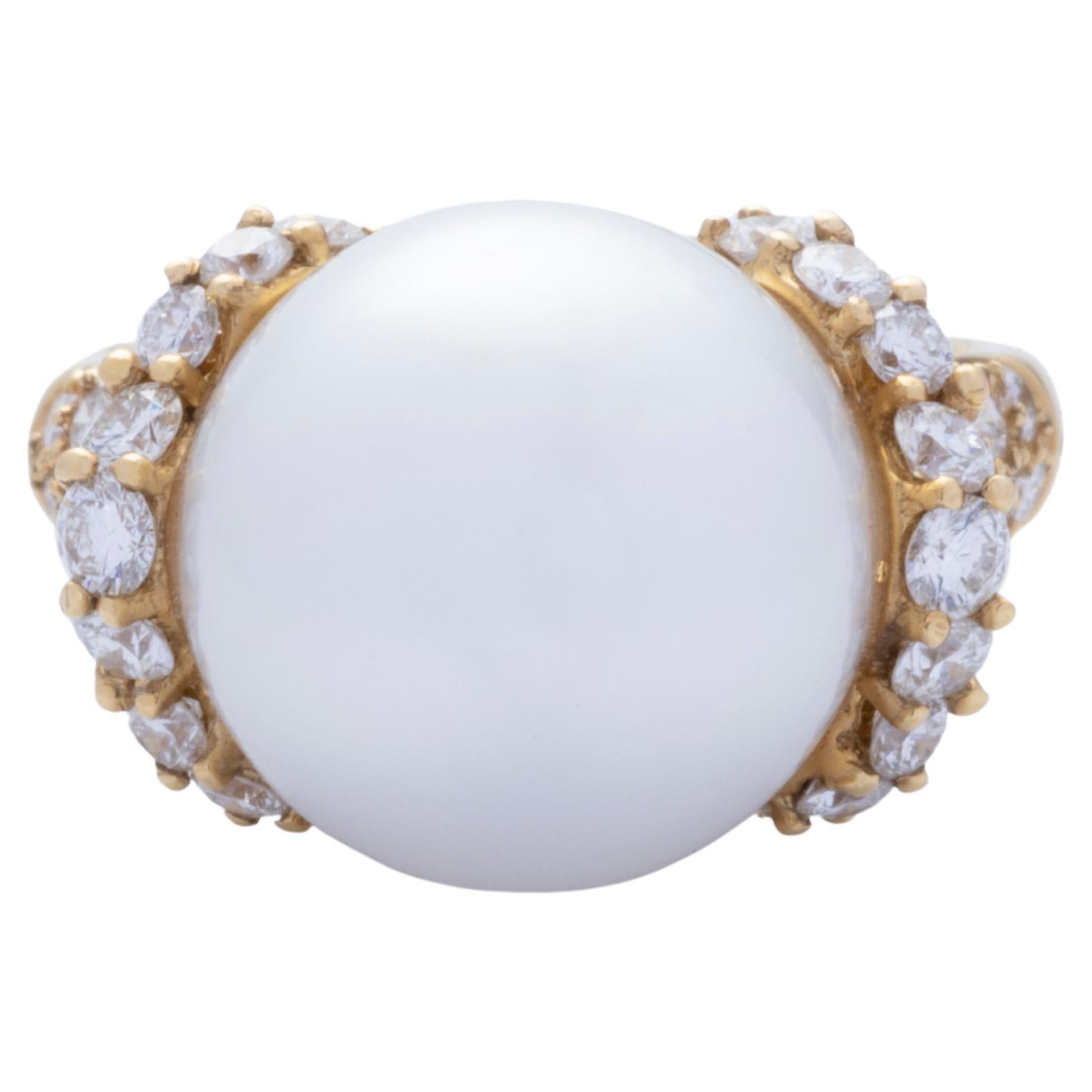 Massive South Sea Pearl Diamond Gold Ring For Sale at 1stDibs