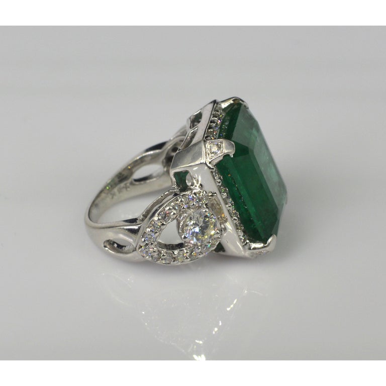 Customizable 18K Gold 14 Carat Emerald Engagement Ring, Art Deco ...