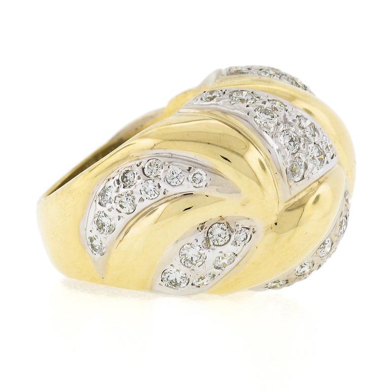 18k Gold 1.8ct Fiery Round Pave Diamond Large Bold Dome Bombe Cocktail ...