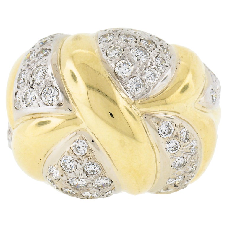 18k Gold 1.8ct Fiery Round Pave Diamond Large Bold Dome Bombe Cocktail ...