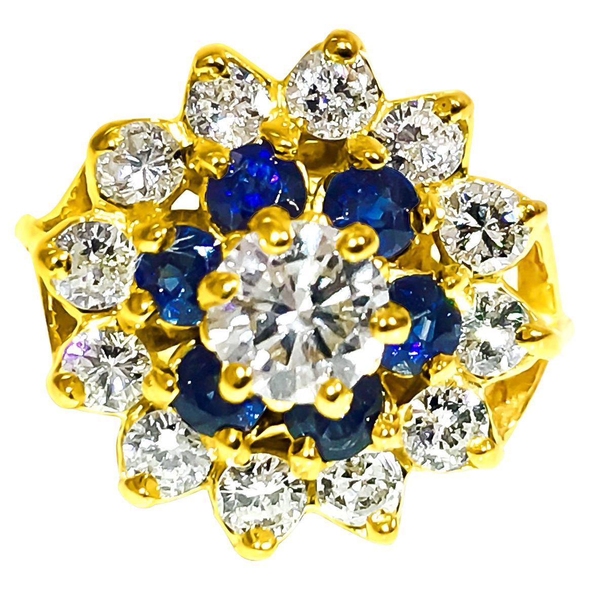 Georgian Bristol Blue Glass and Diamond 18 Carat Gold Ring at 1stDibs