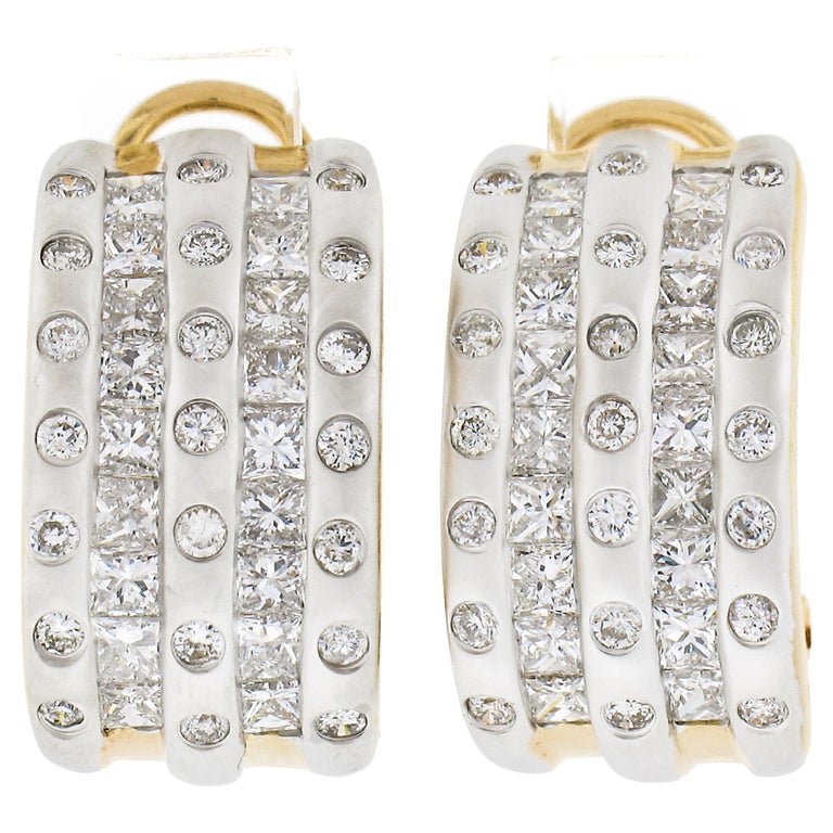 18K Gold 2.3ct Channel Princess and Burnish Round Diamond 5 Row Cuff ...