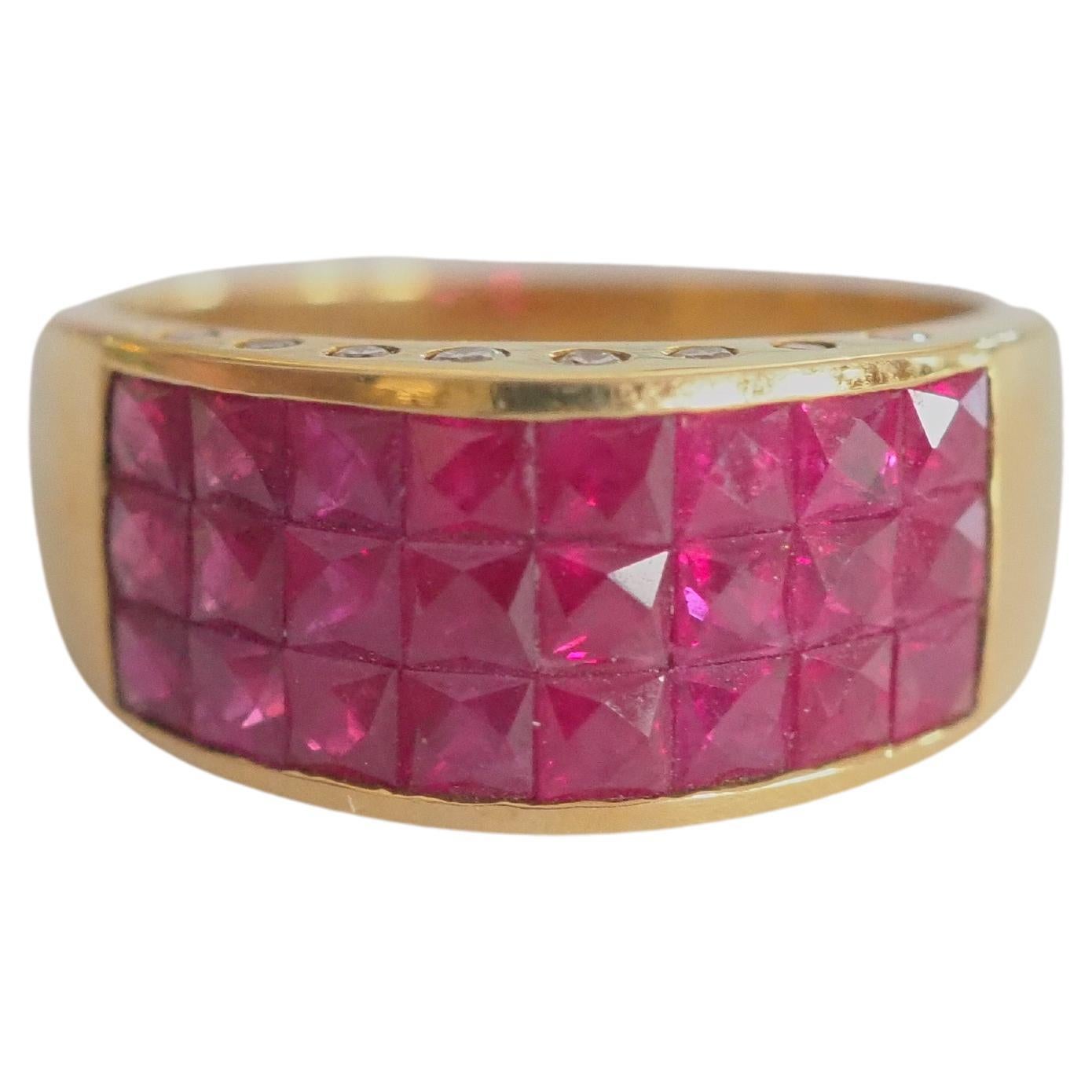 18K Gold 4.10ct Squared Pinkish Red Ruby and 0.16ct Diamond Invincible ...