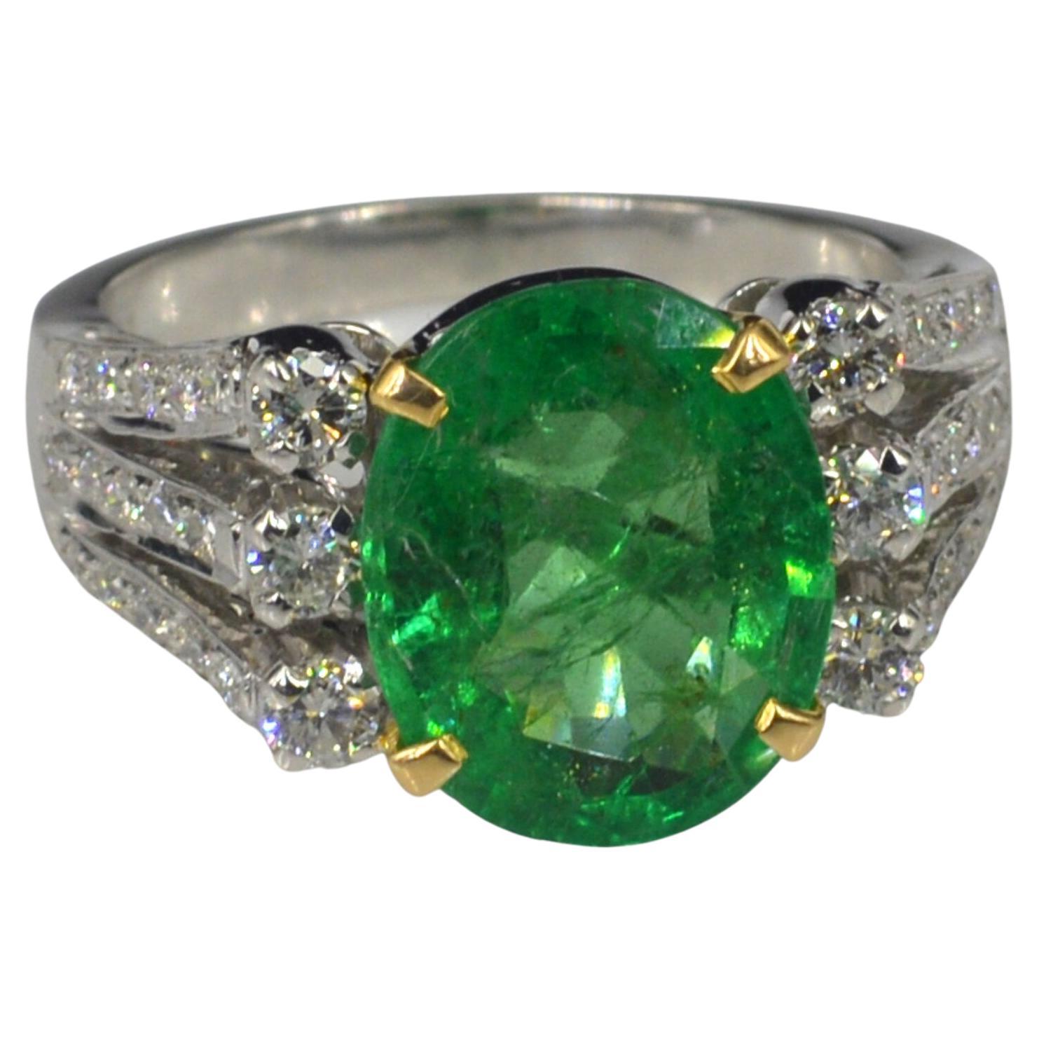 Customizable 18K Gold 14 Carat Emerald Engagement Ring, Art Deco ...