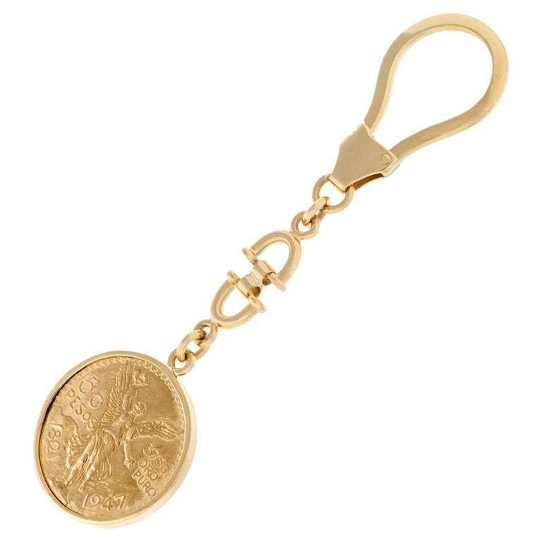 18k gold 50 Pesos Mexican Coin Keychain at 1stDibs