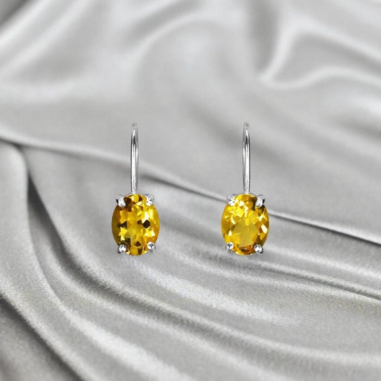 18K Gold Oval Shaped Gemstone 9x7 mm Earrings Dangle Earrings Gemstone ...