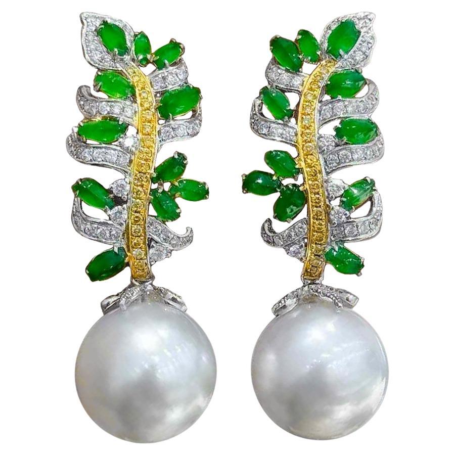 18k White Gold A Jadeite and Diamond Aurora 12-13 mm South Sea Pearl ...