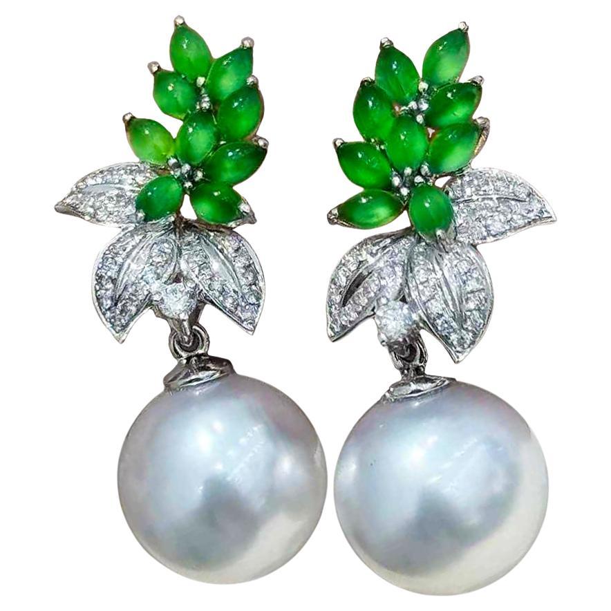 18k White Gold A Jadeite and Diamond Aurora 12-13 mm South Sea Pearl ...