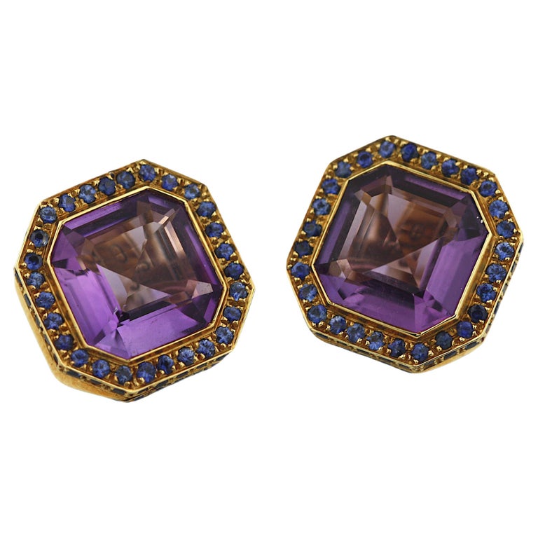 18K Gold Amethyst Earclips, Laura Munder For Sale at 1stDibs