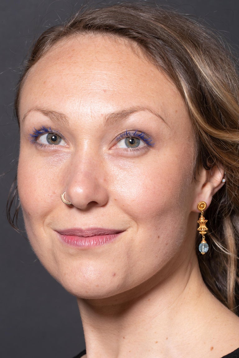 18K Gold and Aquamarine Dangle Drop Earrings by Deborah Lockhart ...