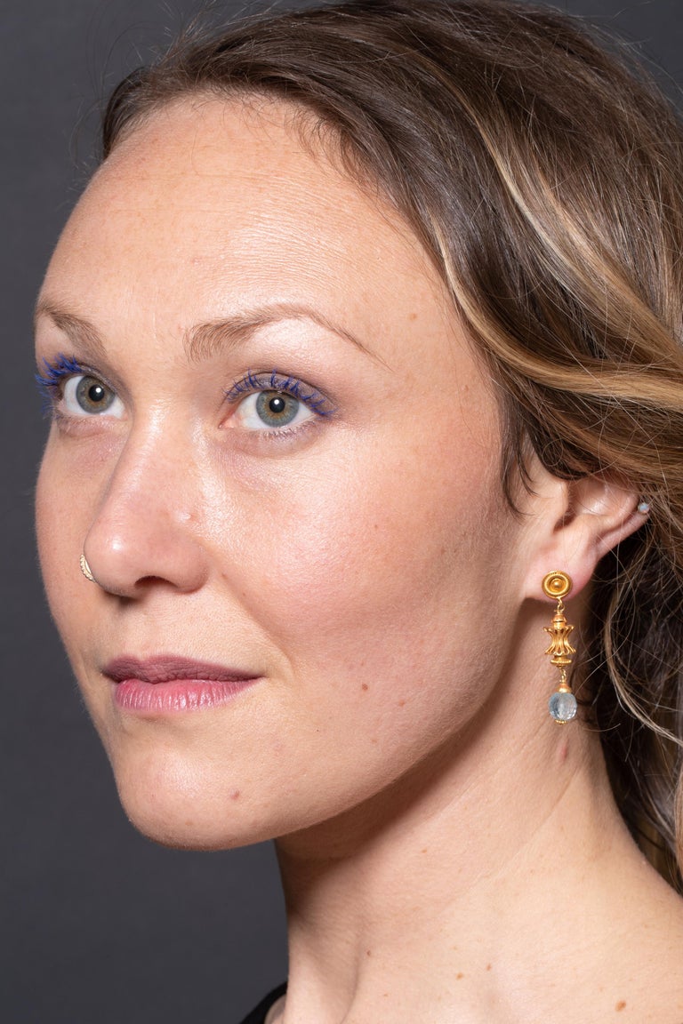 18K Gold and Aquamarine Dangle Drop Earrings by Deborah Lockhart ...