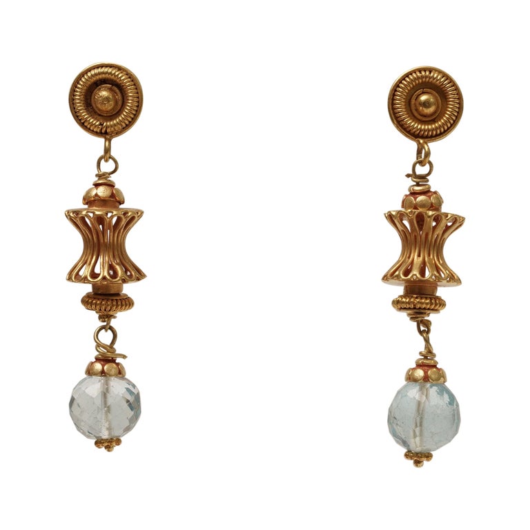 18K Gold and Aquamarine Dangle Drop Earrings by Deborah Lockhart ...