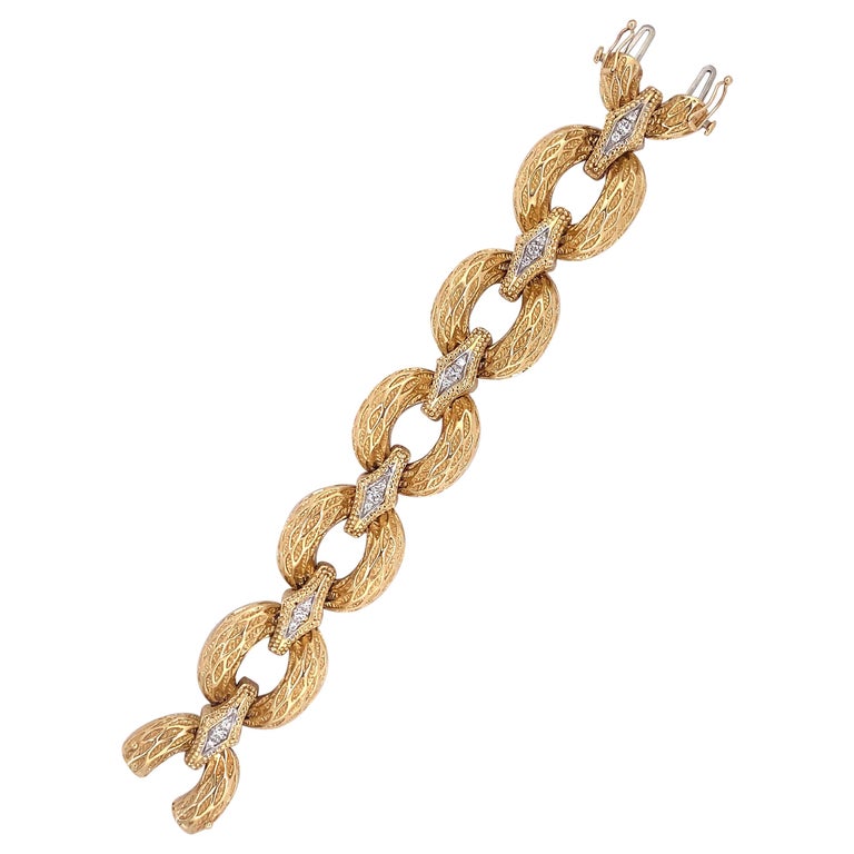18k Gold and Diamond Link Bracelet For Sale at 1stDibs