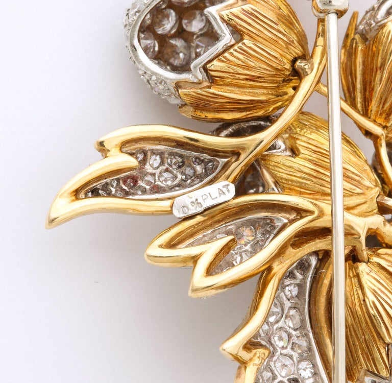 18K Gold and Platinum Brooch with Diamond Acorns and Leaves For Sale at ...