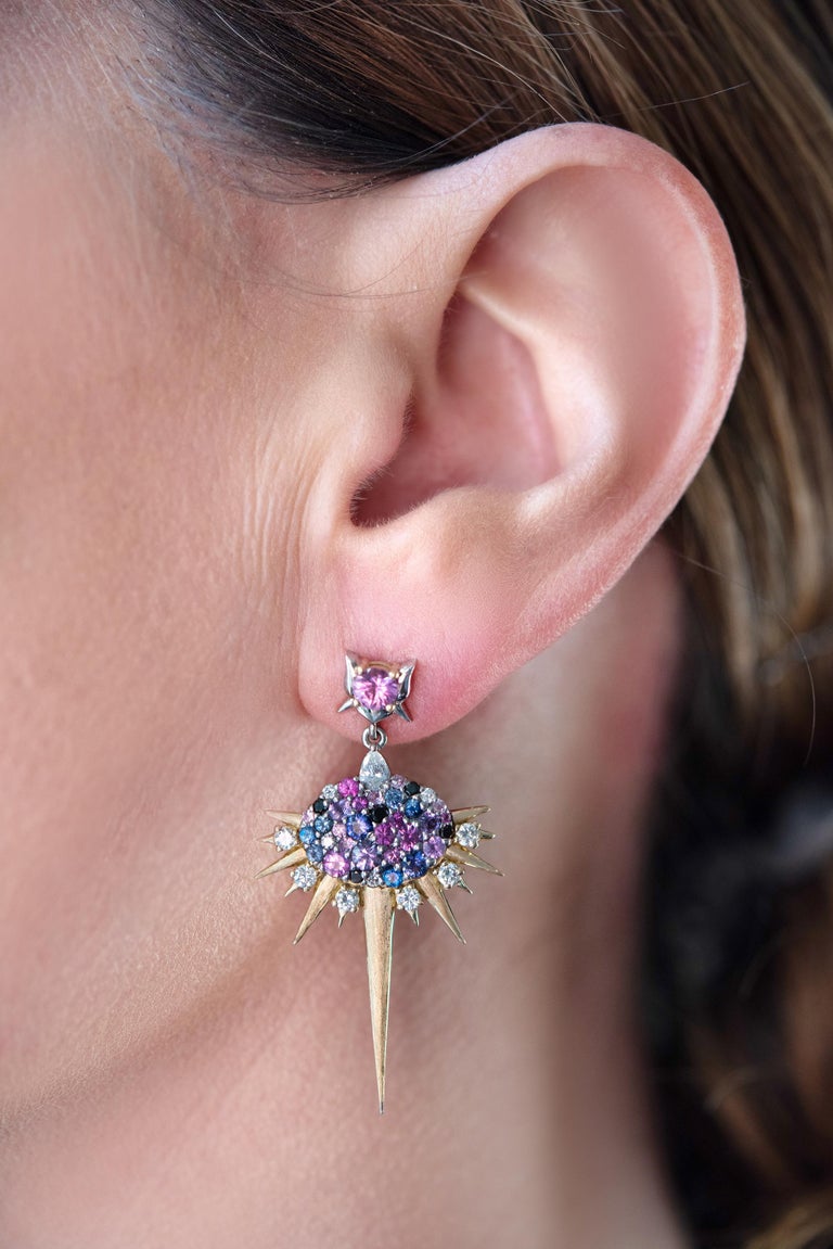 18 Karat Gold and Sapphire Diamond Spike Drop Earrings by Harlin Jones ...