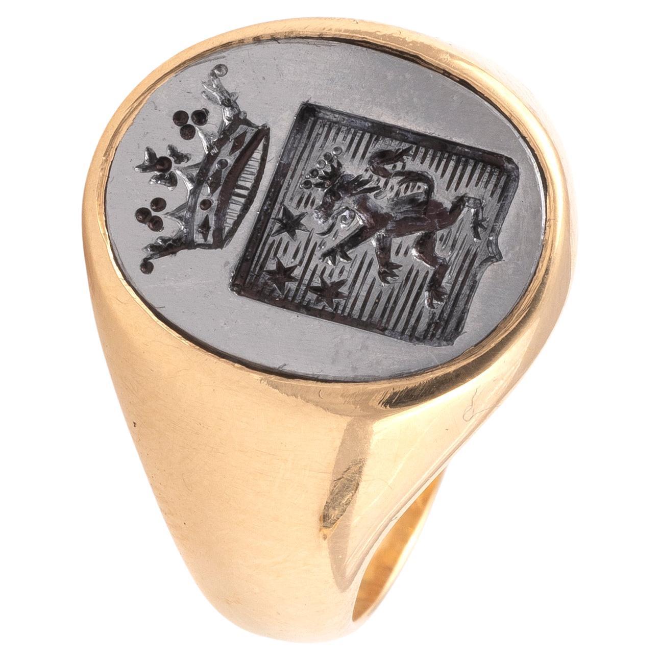18k Gold and Steel Family Crest Ring at 1stDibs | bernardo family crest ...