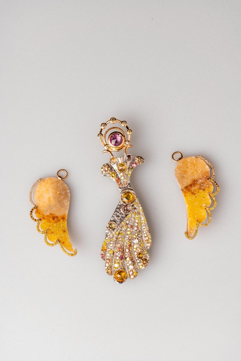 18k Gold and Sterling Silver Angel Brooch and Earring Jackets with ...