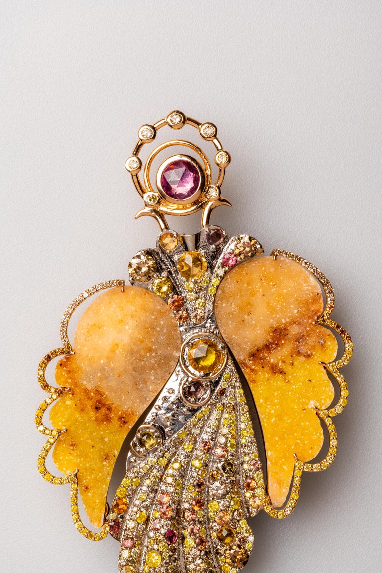 18k Gold and Sterling Silver Angel Brooch and Earring Jackets with ...