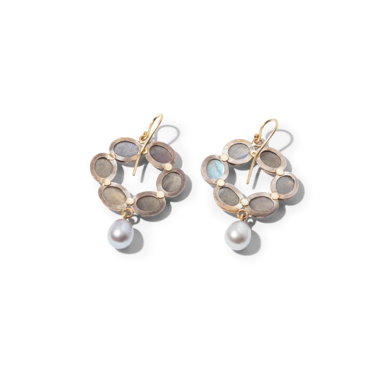 18k Gold and Sterling Silver Drop Earrings with Labradorite and ...