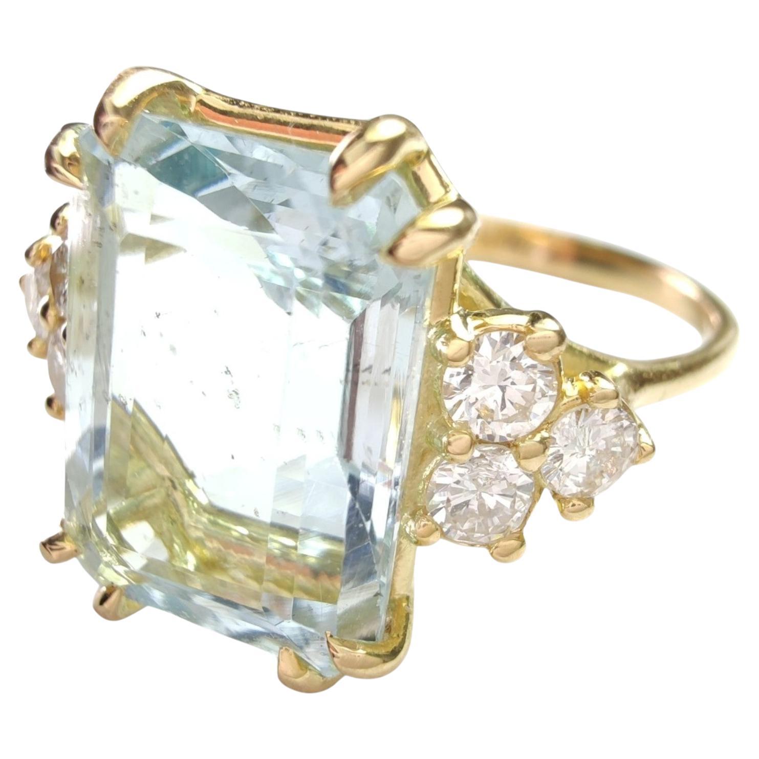 Emerald-Cut Aquamarine 0.13 Ct Diamond Engagement Ring March birthstone ...