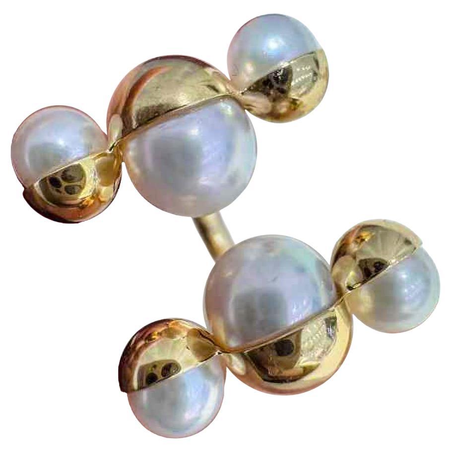 18k Gold Aurora 3-9 mm Akoya Pearl Unique Ring For Sale at 1stDibs