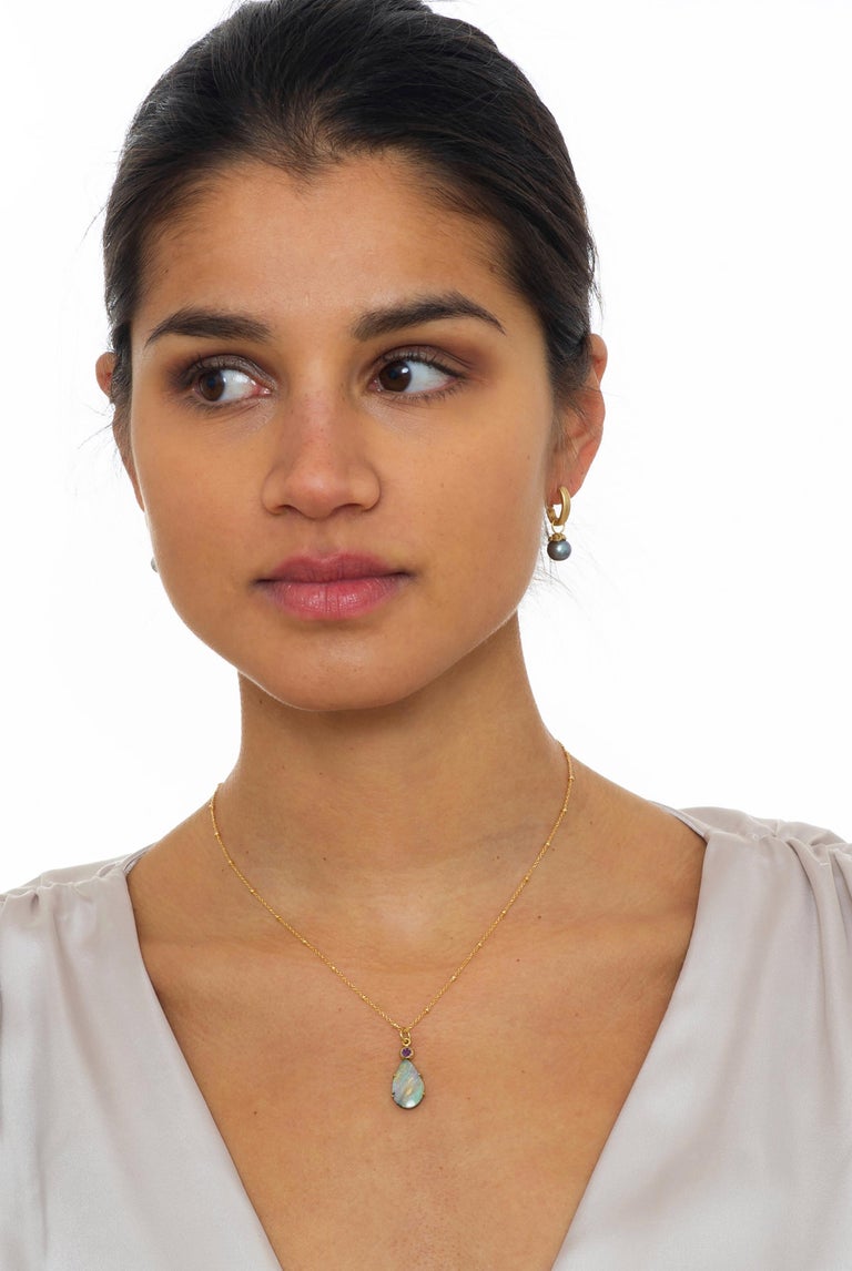 18k Gold Australian Boulder Opal and Amethyst Pendant For Sale at 1stDibs