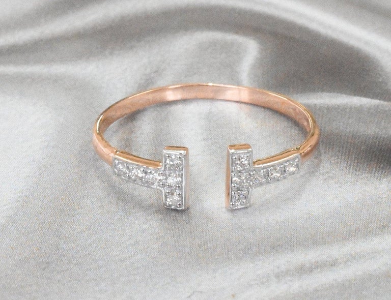 Customizable 18k Gold Bar Ring Two Bar Diamond Ring Double Bar Rin For ...