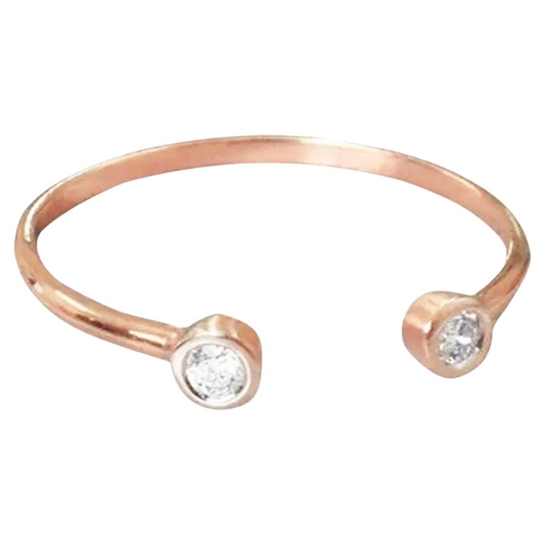 Customizable 18k Gold Bezel Set Two Diamond Open Ring Diamond Cuff Ring ...