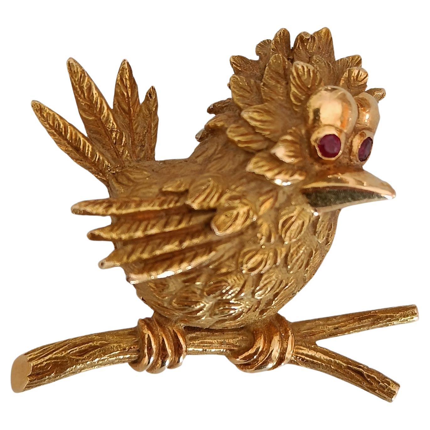 18k Gold Bird Brooch Pin - Vintage Animal Gold Brooch For Sale at 1stDibs