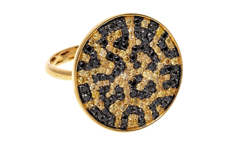 18k Gold Black and Yellow Pave Diamond Leopard Print Ring, 1.09 TCW For ...
