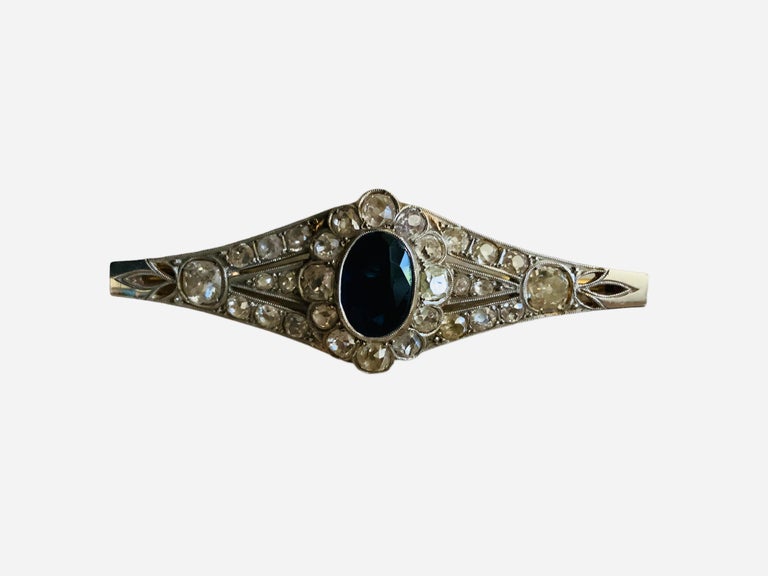 18k Gold Blue Glass Diamonds and Sapphires Brooch For Sale at 1stDibs